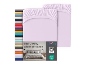 4255636668735 - NYVI Edel Jersey Spannbettlaken Deluxe für Matratzen bis 25 cm Steghöhe - 100% Baumwolle supergekämmt 140g m² Rundumgummizug FarbeFlieder Größe90-100 x 200 cm (2er Set)