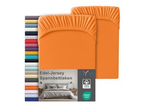 4255636668773 - NYVI Edel Jersey Spannbettlaken Deluxe für Matratzen bis 25 cm Steghöhe - 100% Baumwolle supergekämmt 140g m² Rundumgummizug FarbeOrange Größe140-160 x 200 cm (2er Set)