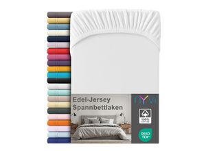 4255636666397 - NYVI Edel Jersey Spannbettlaken Deluxe für Matratzen bis 25 cm Steghöhe - 100% Baumwolle supergekämmt 140g m² Rundumgummizug FarbeWeiß Größe90-100 x 220 cm