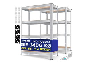 4260663280928 - MASKO® 2er-Set Lagerregal Schwerlastregal Kellerregal  bis 875 kg belastbar 5 verstellbare Ablagen MDF-Platten Regal aus Metall Steckregal Werkstattregal Keller Garage