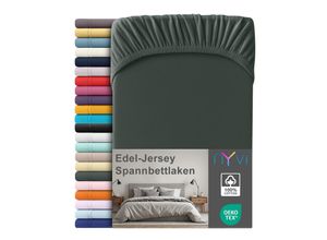 4255636666618 - NYVI Edel Jersey Spannbettlaken Deluxe für Matratzen bis 25 cm Steghöhe - 100% Baumwolle supergekämmt 140g m² Rundumgummizug FarbeAnthrazit Größe180-200 x 200 cm