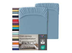 4255636668995 - NYVI Edel Jersey Spannbettlaken Deluxe für Matratzen bis 25 cm Steghöhe - 100% Baumwolle supergekämmt 140g m² Rundumgummizug FarbeStahlblau Größe180-200 x 200 cm (2er Set)