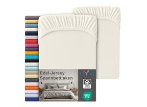 4255636669015 - NYVI Edel Jersey Spannbettlaken Deluxe für Matratzen bis 25 cm Steghöhe - 100% Baumwolle supergekämmt 140g m² Rundumgummizug FarbeCreme Größe140-160 x 200 cm (2er Set)