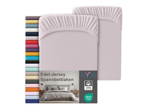 4255636669077 - NYVI Edel Jersey Spannbettlaken Deluxe für Matratzen bis 25 cm Steghöhe - 100% Baumwolle supergekämmt 140g m² Rundumgummizug FarbePlatin Größe140-160 x 200 cm (2er Set)
