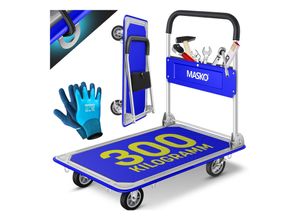 4255598312769 - MASKO® Plattformwagen Transportwagen Lagerwagen Klappbar Inkl Arbeitshandschuhe Feststellbremse Transporthilfe Mit 6 Sicherungsösen 360° Lenkrollen Paketwagen Klappwagen