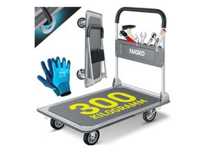 4255598331333 - MASKO® Plattformwagen Transportwagen Lagerwagen Klappbar Inkl Arbeitshandschuhe Feststellbremse Transporthilfe Mit 6 Sicherungsösen 360° Lenkrollen Paketwagen Klappwagen