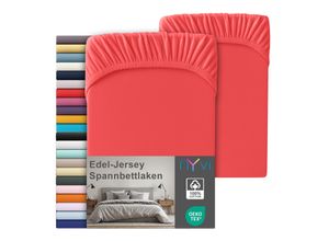 4255636669107 - NYVI Edel Jersey Spannbettlaken Deluxe für Matratzen bis 25 cm Steghöhe - 100% Baumwolle supergekämmt 140g m² Rundumgummizug FarbeRot Größe140-160 x 200 cm (2er Set)