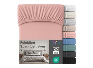 4255636667530 - NYVI Feinbiber Spannbettlaken Deluxe für Matratzen bis 25 cm Steghöhe - Extra Warm & Weich 100% Baumwolle Bügelfrei Vorgekrumpft FarbeAltrosa Größe100x200 cm