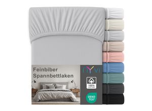 4255636667479 - NYVI Feinbiber Spannbettlaken Deluxe für Matratzen bis 25 cm Steghöhe - Extra Warm & Weich 100% Baumwolle Bügelfrei Vorgekrumpft FarbeSilber Größe90x200 cm