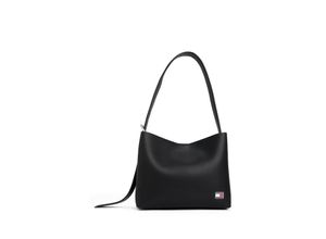 8721222623557 - Hobo TOMMY JEANS TJW COOL HOBO BAG Damen Gr B H T 255cm x 21cm x 13cm schwarz Lederimitat Taschen Damen Umhängetasche Schultertasche mit Logoflaggen-Schmuckelement