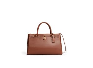 8721222016380 - Tragetasche TOMMY HILFIGER AMERICAN ICON TOTE LEATHER Damen Gr B H T 39cm x 24cm x 17cm cognac Leder Taschen Damen Handtasche Schultertasche mit TH-Schloß-Schmuckelement