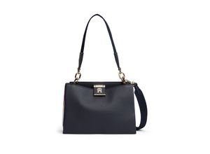 8721222015048 - Satchel TOMMY HILFIGER TH HER MED SATCHEL CORP Damen Gr B H T 245cm x 185cm x 12cm dunkelblau Lederimitat Taschen Damen Umhängetasche Tragetasche mit Flaggenstreifen an der Seite