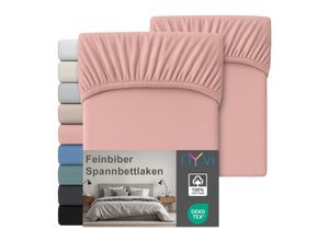 4255636669633 - NYVI Feinbiber Spannbettlaken Deluxe für Matratzen bis 25 cm Steghöhe - Extra Warm & Weich 100% Baumwolle Bügelfrei Vorgekrumpft FarbeAltrosa Größe180x200 cm (2er Set)
