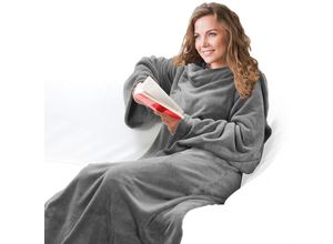 4255636620573 - NYVI Ärmeldecke CozyWear XXL 150x240 cm - Luxus TV Decke mit Ärmeln - Extragroße & Extraflauschige tragbare Kuscheldecke FarbeGrau Größe150x240 cm (1x)