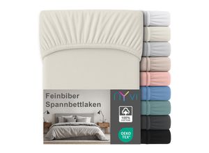4255636667288 - NYVI Feinbiber Spannbettlaken Deluxe für Matratzen bis 25 cm Steghöhe - Extra Warm & Weich 100% Baumwolle Bügelfrei Vorgekrumpft FarbeCreme Größe100x200 cm