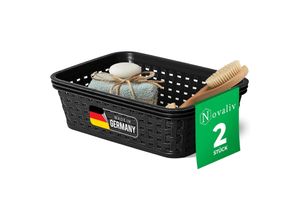 4251888531957 - Novaliv 2 Stück Eleganter Aufbewahrungskorb in Rattan-Optik Schwarz Kunststoff 1L ? Perfekt für Bad & Kleidungsaufbewahrung Aufbewahrungsbox Badezimmer Körbchen Bad Organizer Korb Ordnungsbox