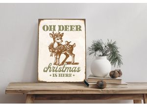 4067437115321 - Alu-Dibond-Druck QUEENCE Rehkitz braun (farbe bild(er) braun) B20cm H30cm T02cm Alu Dibond Bilder Deer Christmas Schild
