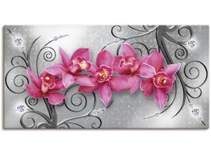 4062144593905 - Wandbild ARTLAND rosa Orchideen auf Ornamenten Bilder Gr B H 150 cm x 75 cm Leinwandbild Blumenbilder Querformat 1 St pink Kunstdrucke als Alubild Leinwandbild Wandaufkleber oder Poster in versch Größen