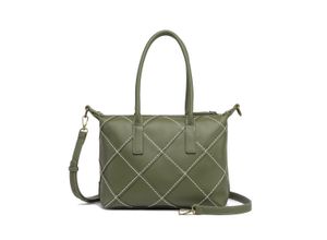 4036673247837 - Schultertasche Patches Damen Gr B H T 33cm x 25cm x 10cm onesize grün (khaki) Polyurethan (PU) COLLEZIONE ALESSANDRO Taschen handwerklich gefertigt mit Kontrastnaht