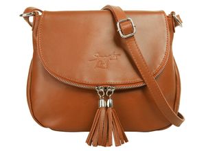 4260543044213 - Umhängetasche SAMANTHA LOOK Damen Gr B H T 24cm x 19cm x 8cm onesize braun (cognac) Leder leicht glänzend unifarben Taschen echt Leder Made in Italy