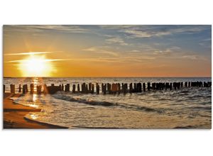 4058661625007 - Glasbild ARTLAND Schöner Sonnenuntergang am Strand Bilder Gr B H 100 cm x 50 cm Glasbild Strand 1 St orange Glasbilder in verschiedenen Größen