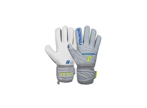 4060485328255 - Torwarthandschuhe REUSCH Attrakt Grip Finger Support Damen Gr 105 grau (grau gelb) 30% Polyester 25% Elastodien 15% Polypropylen Handschuhe mit praktischem Fingerschutz