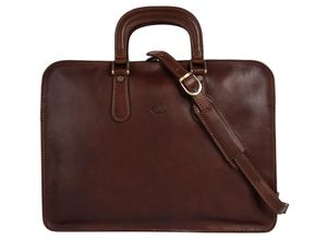 4260405120048 - Aktentasche PIKÉ Damen Gr B H T 39cm x 30cm x 8cm onesize braun Leder beschichtet glänzend Taschen echt Leder Made in Italy