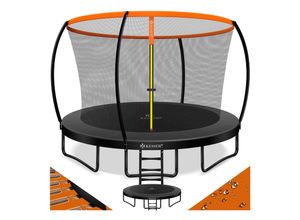 4255598342780 - KESSER® Trampolin Gartentrampolin TÜV Rheinland GS Zertifiziert Kindertrampolin bis 150 kg Komplettset mit Sicherheitsnetz Leiter Randabdeckung Seitentasche & Zubehör