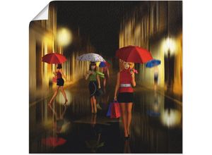 4059745841061 - Wandbild ARTLAND Frauen beim Einkaufen im Regen Bilder Gr B H 30 cm x 30 cm Poster Frau 1 St bunt Bild Kunstdruck Poster Bilder als Alubild Leinwandbild Wandaufkleber oder in versch Größen