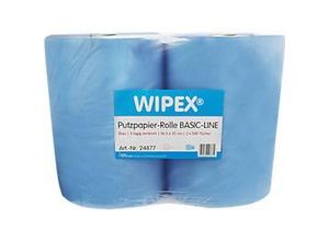 4250139207672 - WIPEX Basic-Line Putzpapier 3-lagig perforiert hohe Saugfähigkeit 100 % Zellstoff blau 2 Rollen mit jeweils 500 Tüchern