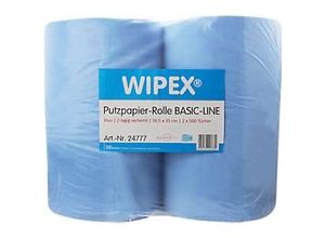 4250139207689 - WIPEX Basic-Line Putzpapier 2-lagig perforiert hohe Saugfähigkeit 100 % Zellstoff blau 2 Rollen mit jeweils 500 Tüchern