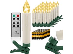4260663281819 - KESSER® Weihnachtsbaumkerzen 20 LED Inkl Batterien Kabellos - Warmweiß - mit Fernbedienung Funk - Timerfunktion - Flackern - Dimmbar Weihnachtskerzen Christbaumkerzen Befestigungsklammern Kerzen