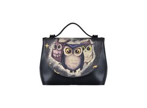 8680544169801 - Henkeltasche Handy Umhängetasche Owls Family Schultertasche Damen Gr B H T 24cm x 12cm onesize schwarz Lacklederimitat Taschen Handgefertigt