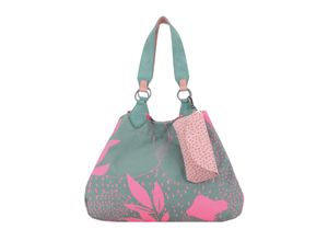 4059065274211 - Henkeltasche FRITZI AUS PREUSSEN Leaves Canvas Anthra Ice Damen Gr B H T 15cm x 29cm x 42cm grün Baumwolle bedruckt Taschen mit abnehmbarem Sonnenbrillenetuis