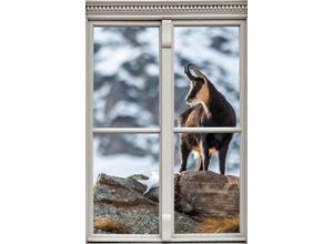 4049009352730 - Wandsticker QUEENCE Steinbock braun B40cm H60cm T01cm Wandtattoos Wandsticker Wandbild selbstklebend 3D Fenster