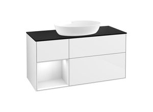 4062373242674 - Villeroy und Boch Finion Waschtischunterschrank FA62GFGF 120cm Abdeckplatte black matt Regale Glossy white lacquer Glossy white lacquer
