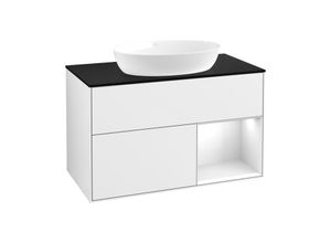 4062373223352 - Villeroy und Boch Finion Waschtischunterschrank FA22GFGF 100cm Abdeckplatte black matt Regale Glossy white lacquer Glossy white lacquer