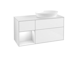 4062373227978 - Villeroy und Boch Finion Waschtischunterschrank FA41GFGF 120cm Abdeckplatte white matt Regale Glossy white lacquer Glossy white lacquer