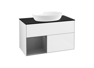 4062373479674 - Villeroy und Boch Finion Waschtischunterschrank GA12GKGF 100cm Abdeckplatte black matt Emotion Regale Anthracite matt lacquer Glossy white lacquer