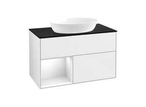 4062373217054 - Villeroy und Boch Finion Waschtischunterschrank FA12GFGF 100cm Abdeckplatte black matt Regale Glossy white lacquer Glossy white lacquer