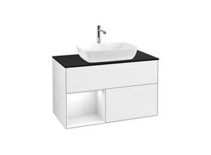 4062373118771 - Villeroy und Boch Finion Waschtischunterschrank F772GFGF 100cm Abdeckplatte black matt Regale Glossy white lacquer Glossy white lacquer