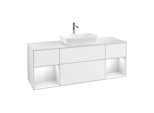 4062373161616 - Villeroy und Boch Finion Waschtischunterschrank F861GFGF 160cm Abdeckplatte white matt Regale Glossy white lacquer Glossy white lacquer