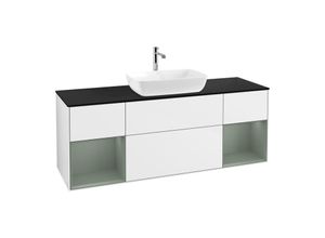 4062373164136 - Villeroy und Boch Finion Waschtischunterschrank F862GMGF 160cm Abdeckplatte black matt Regale Olive matt lacquer Glossy white lacquer