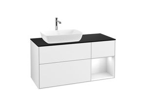 4062373143971 - Villeroy und Boch Finion Waschtischunterschrank F812GFGF 120cm Abdeckplatte black matt Regale Glossy white lacquer Glossy white lacquer