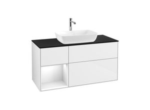 4062373150276 - Villeroy und Boch Finion Waschtischunterschrank F822GFGF 120cm Abdeckplatte black matt Regale Glossy white lacquer Glossy white lacquer