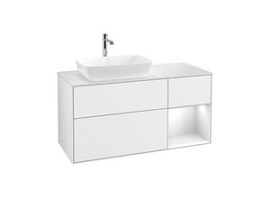 4062373141878 - Villeroy und Boch Finion Waschtischunterschrank F811GFGF 120cm Abdeckplatte white matt Regale Glossy white lacquer Glossy white lacquer