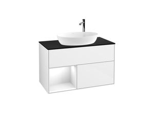 4062373170854 - Villeroy und Boch Finion Waschtischunterschrank F892GFGF 100cm Abdeckplatte black matt Regale Glossy white lacquer Glossy white lacquer