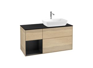 4062373402092 - Villeroy und Boch Finion Waschtischunterschrank G802PDPC 120cm Abdeckplatte black matt Emotion Regale Black matt lacquer Oak Veneer