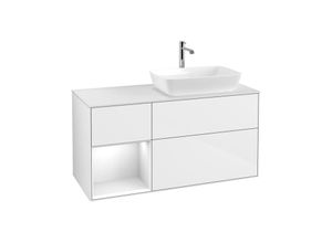 4062373135570 - Villeroy und Boch Finion Waschtischunterschrank F801GFGF 120cm Abdeckplatte white matt Regale Glossy white lacquer Glossy white lacquer
