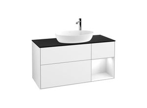 4062373202777 - Villeroy und Boch Finion Waschtischunterschrank F952GFGF 120cm Abdeckplatte black matt Regale Glossy white lacquer Glossy white lacquer